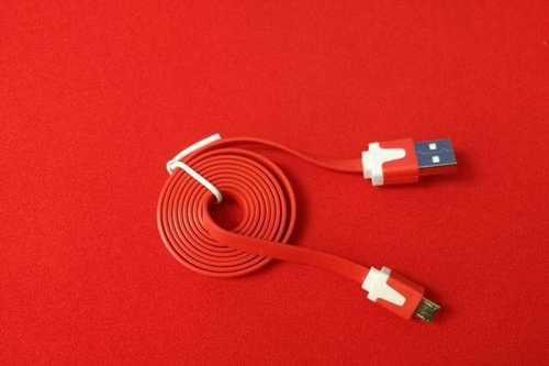 Плоский кабель Color USB-microUSB 1.0m USB-2.0 Red