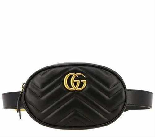 Gucci GG Marmont черная поясная сумка кожа
