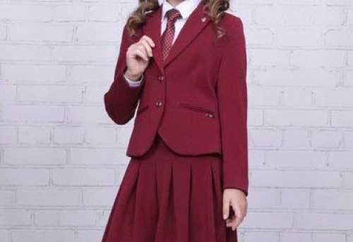 Жакет бордовый + рубашка р146 школьная форма