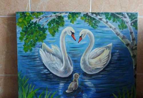 Картина "пара Лебедей" Акрилем