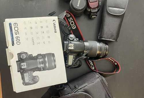 Фотоаппарат canon 60d + 3 обьктива вспышка сумка