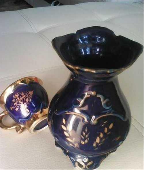 Ваза, чашка синий кобальт керамика СССР