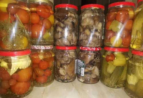 Домашние заготовки соленые огурцы, помидоры, грибы