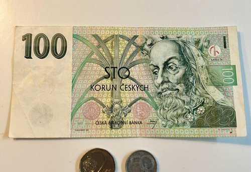 100 крон и монеты Чехии