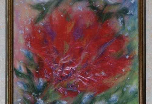 Картина шерстью «Огненный цветок»
