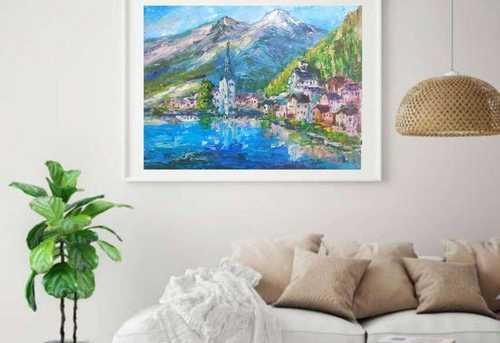 Картина маслом Озеро в горах Австрия