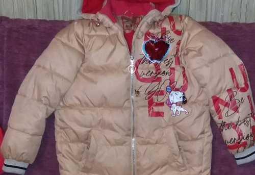 Теплая детская куртка пальто 7 - 8 лет