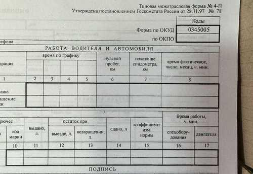 Бланк путевой лист легкового автомобиля