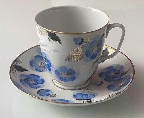 Чашка с блюдцем (чайная пара лфз ) - Синие цветы