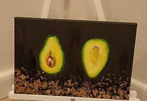 Картина акрилом на холсте с поталью"Авокадо"
