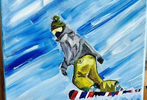 Картина маслом "Сноубордист на склоне"