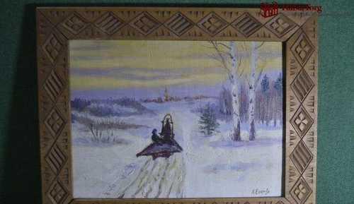 Картина "Дорога на Ревель". Зима, сани, церковь. Х