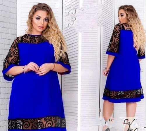 Вечернее платье синее большие размеры 56-66