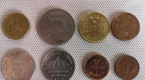 Набор монет Швеции 1980-2016 годов (8 шт)