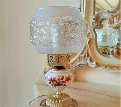 Настольная лампа фарфор бронза винтаж Италия стол