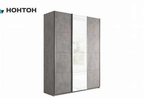 Шкаф-купе 3-х створчатый Прайм бетон / белое стекл