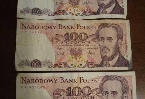Банкноты 100 польских злотых 1988г