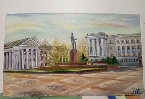 Картина этюд пейзаж "Площадь Ленина"