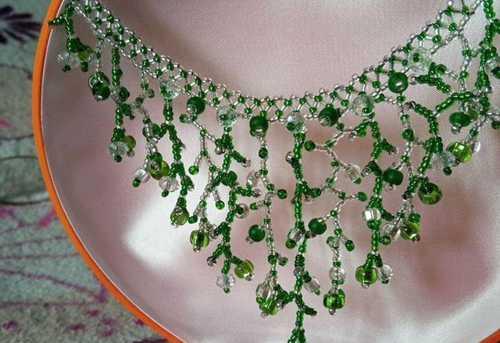 Ожерелье и браслет из бисера зелëный дракон