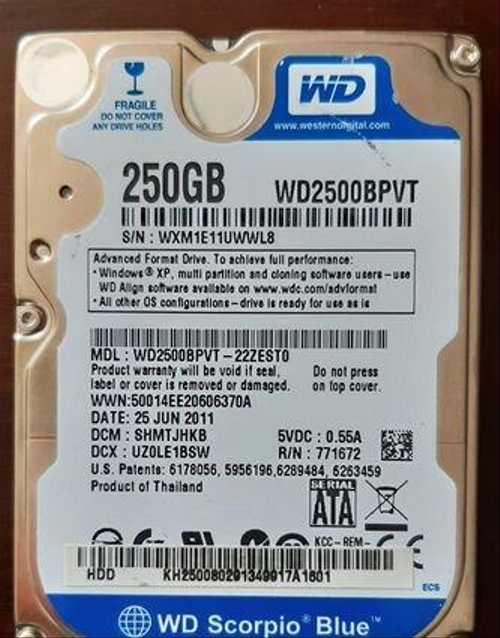 Жесткий диск HDD 2.5 WD 250 GB