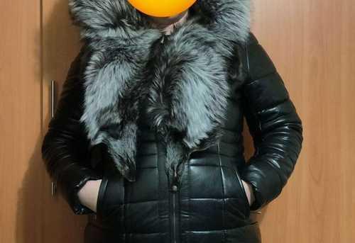 Пальто женское пуховик 50 размер натуральный мех