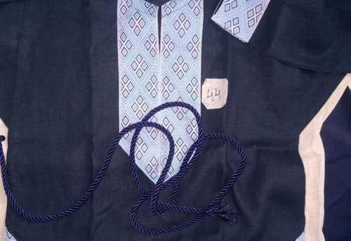 Темно-синяя льняная рубаха славянская 44-46 размер