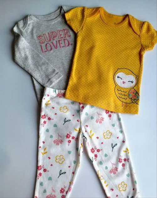 Костюм Carters 3в1 боди, футболка, штанишки новый