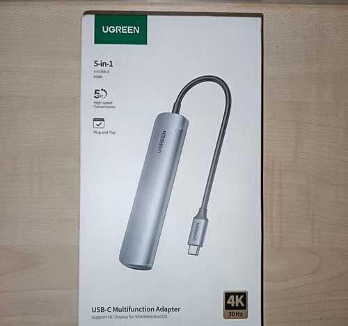 Адаптер Ugreen 5 в 1 USB Type-C 4x USB-A и hdmi