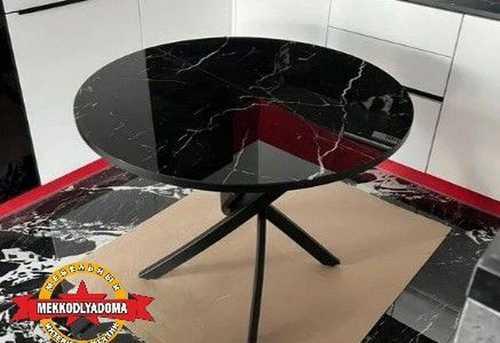 Кухонный стол стеклянный раздвижной Чёрный мрамор