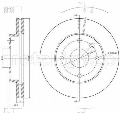 Диск тормозной передний вентилируемый Metelli 23-0719