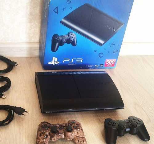 Прошитая Sony PS3 Super Slim 500GB, 2 джоя  55 игр