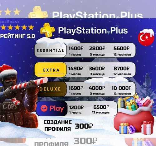 Подписка ps plus все тарифы Турция Delux 1/3/12 месяцев (Арт.14252)