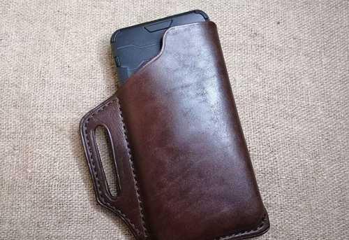 Кожаный чехол для смартфона/телефона на пояс