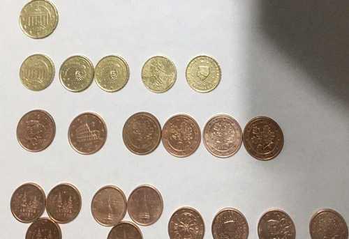 Монеты разные иностранные, евроценты и рубли