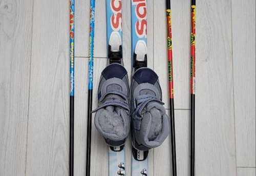 Беговые лыжи 110 ботинки 32-33 палки 90, 95
