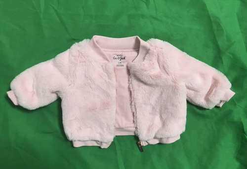 Розовая меховая куртка для малышки от 0-3 месяцев