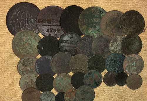 Монета старинная, медная, 33 шт