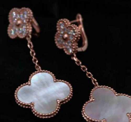 Золотые серьги Van Cleef Alhambra, бриллианты