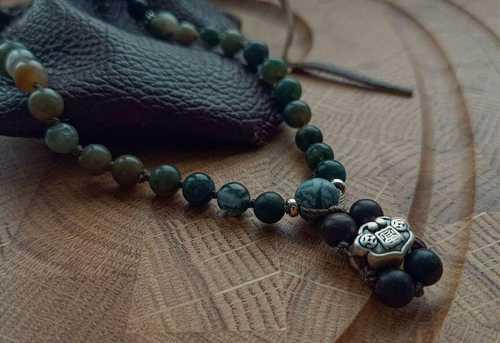 Ожерелье, четки ручной работы индийские,агат,лотос