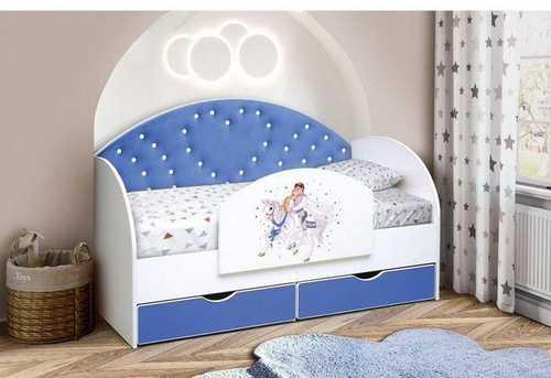 Детская кровать с мягкой спинкой и ящиками