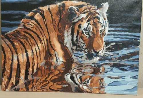 Картина маслом Тигр в цветах
