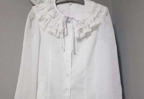 Школьная блузка с ажурным воротником, р.128
