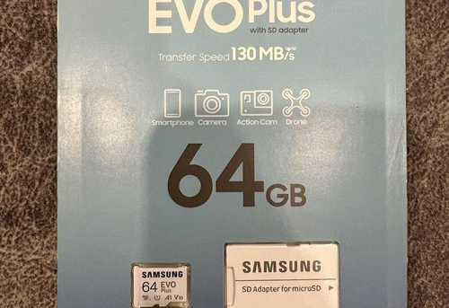 Карта памяти Samsung EVO plus microsd XC 64гб