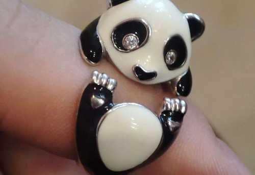 Кольцо-обнимашка "панда" из серебра с эмалью