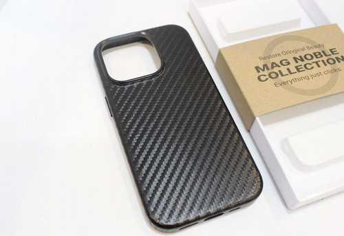 Кожаный Чехол iPhone 14 Pro Carbon/MagSafe