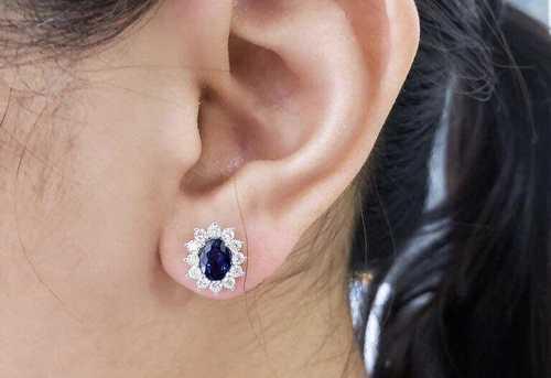 Золотые серьги 0.92 ct сапфиры 1.95 ct