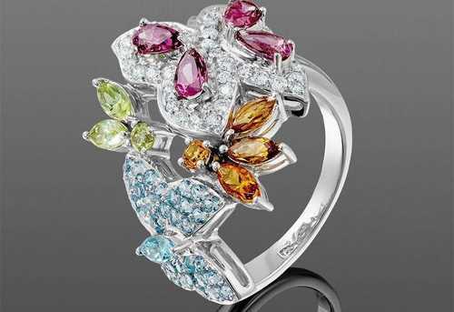 Золотое кольцо Butterfly с драгоценными камнями