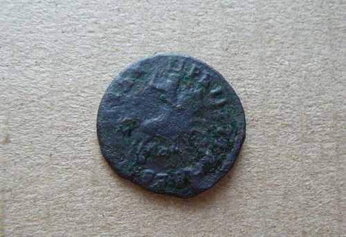 Медная монета копейка Петра 1 1715г