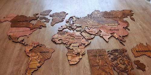 Географическая карта мира из дерева 2х ур