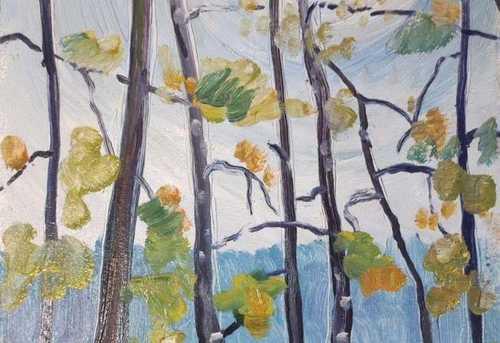 Картина маслом лес осень берёзки СССР